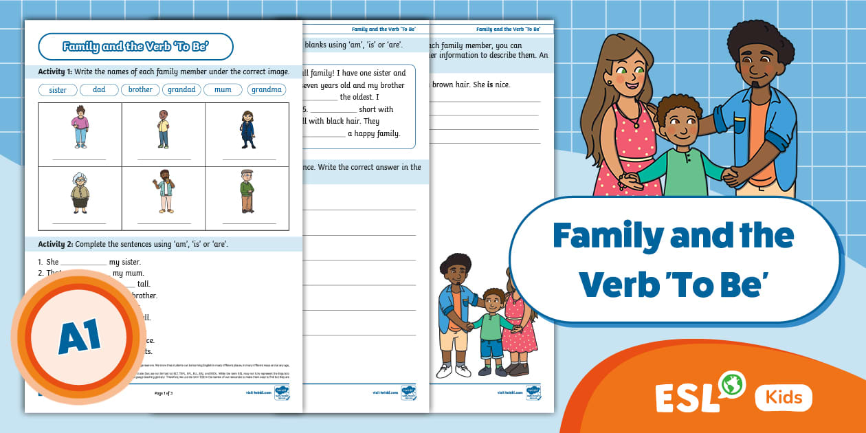 ESL 'To Be: Family' Activity Sheet for Kids {A1}