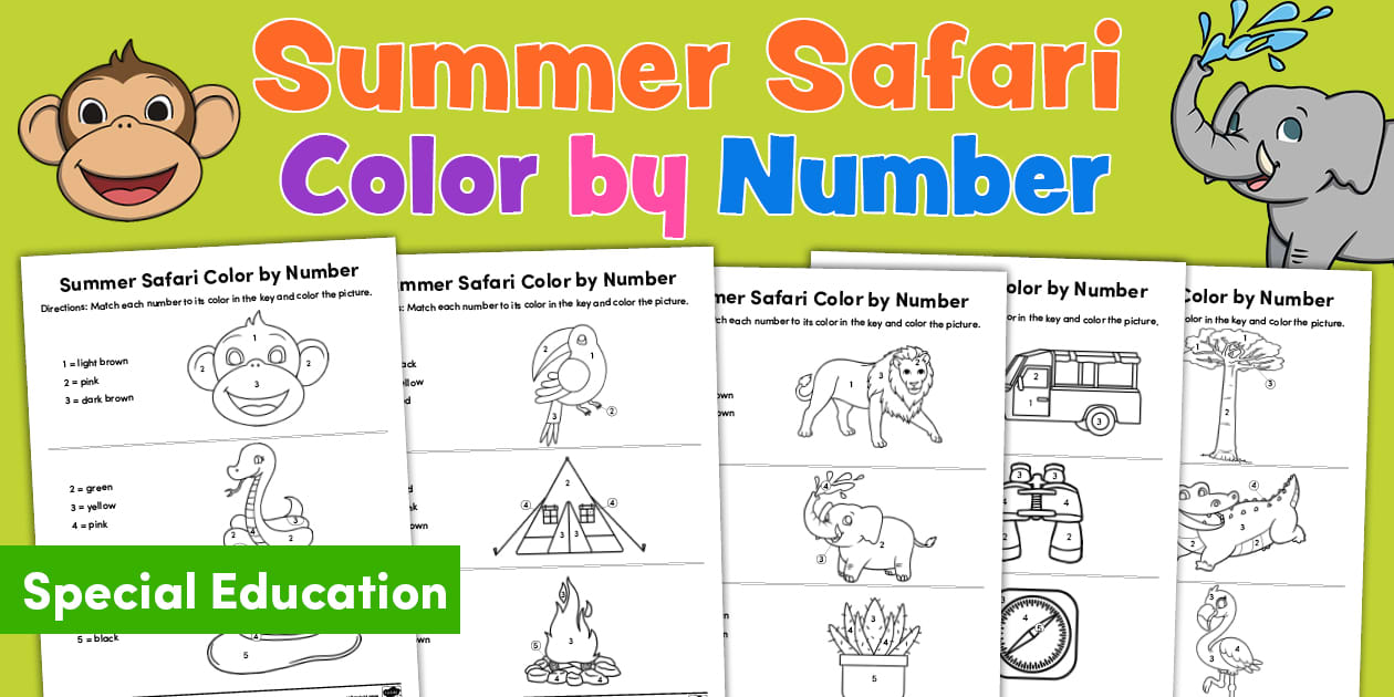 Safari Color by Number Worksheets for Special Education