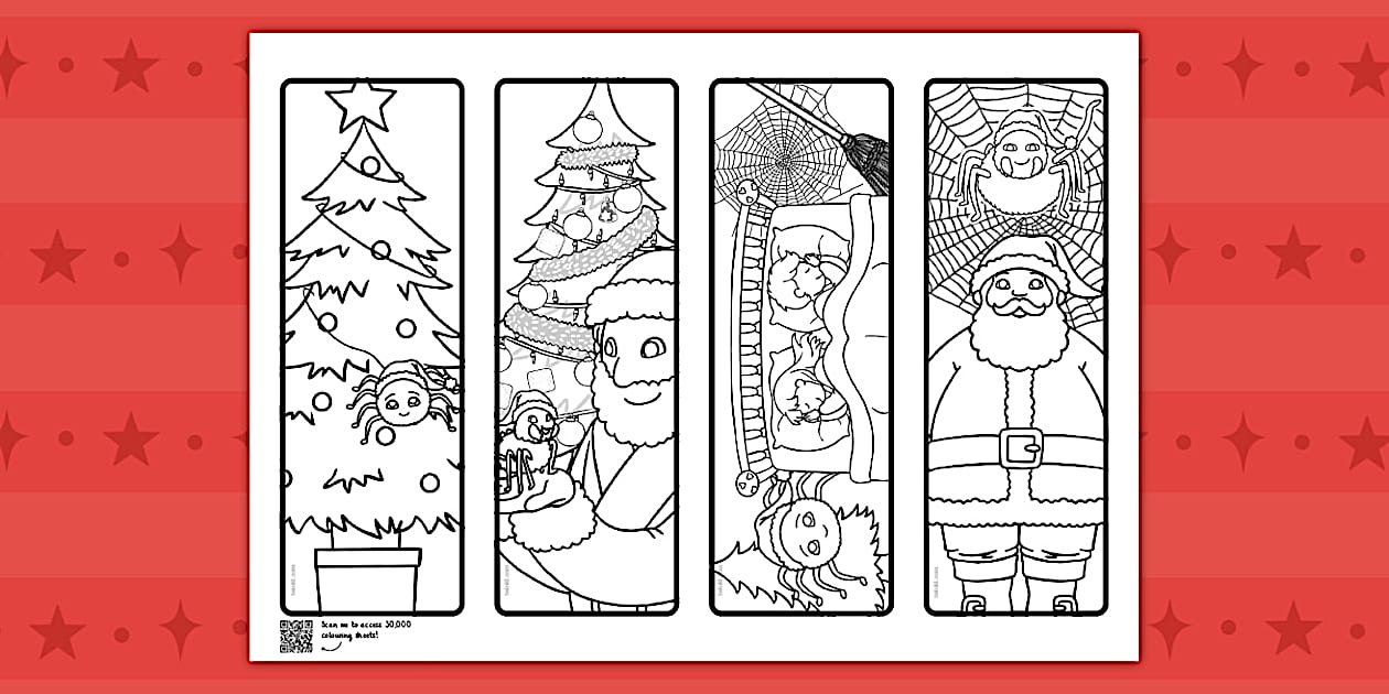 Christmas Spider Colouring Bookmarks (teacher made) - Twinkl
