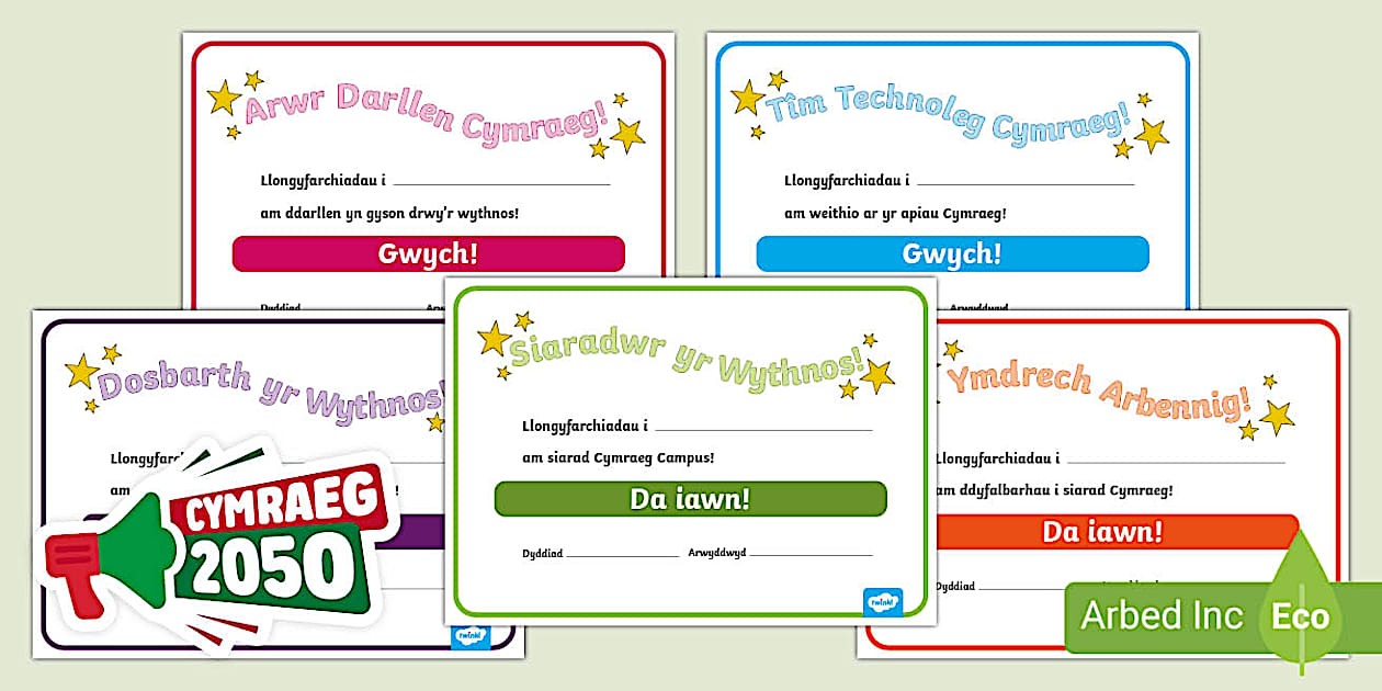 Cymraeg Campus: Siaradwr yr Wythnos Award Certificate Pack