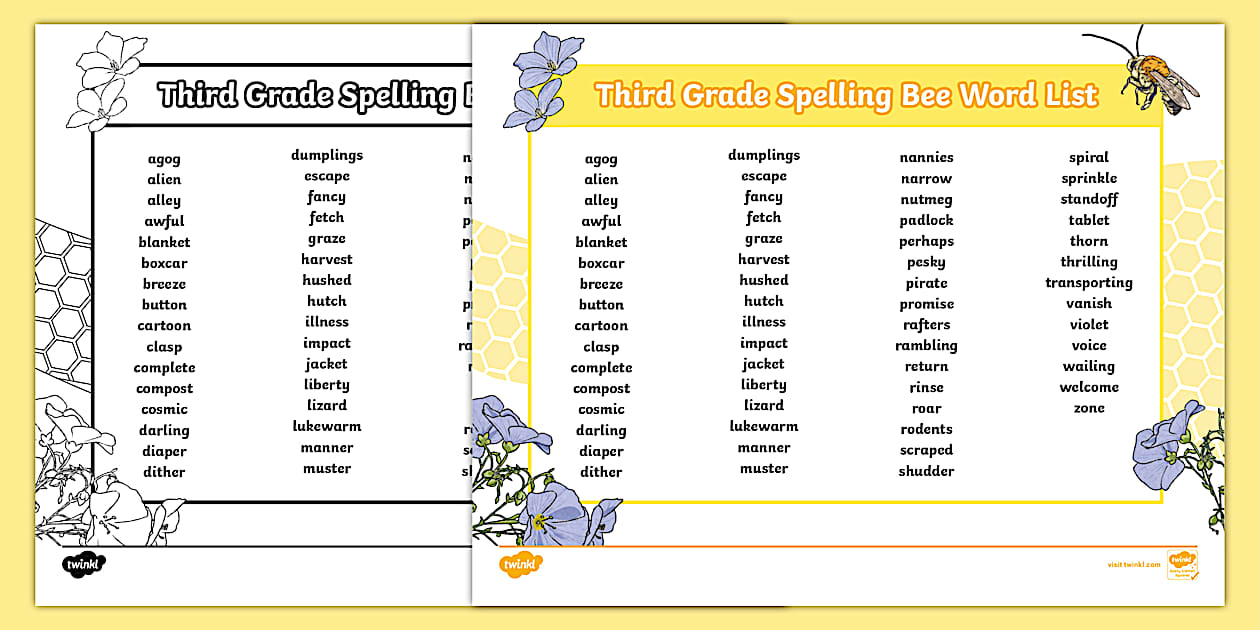 Printable 3rd Grade Spelling Bee List | Twinkl USA - Twinkl