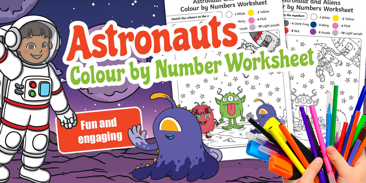 Astronauts and Aliens - Colour by Number Worksheet