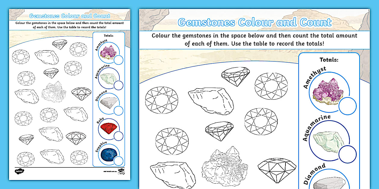 Gemstones Colour and Count Worksheet (teacher made) - Twinkl