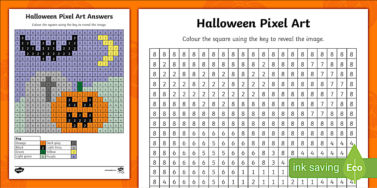 Halloween Pixel Art Template (teacher made) - Twinkl