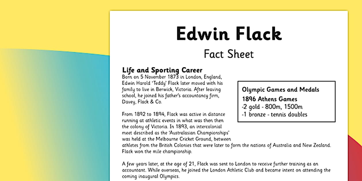 Editable Australian Athletes Fact Sheet Edwin Flack