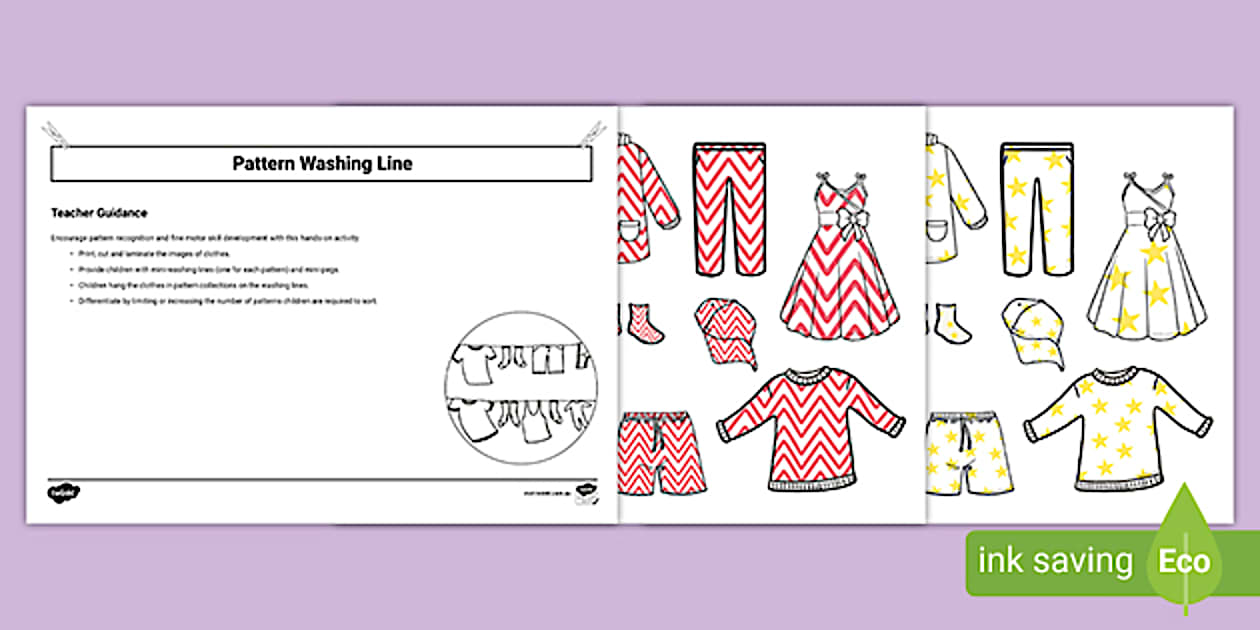 Pattern Sorting Washing Line Worksheets (teacher made)