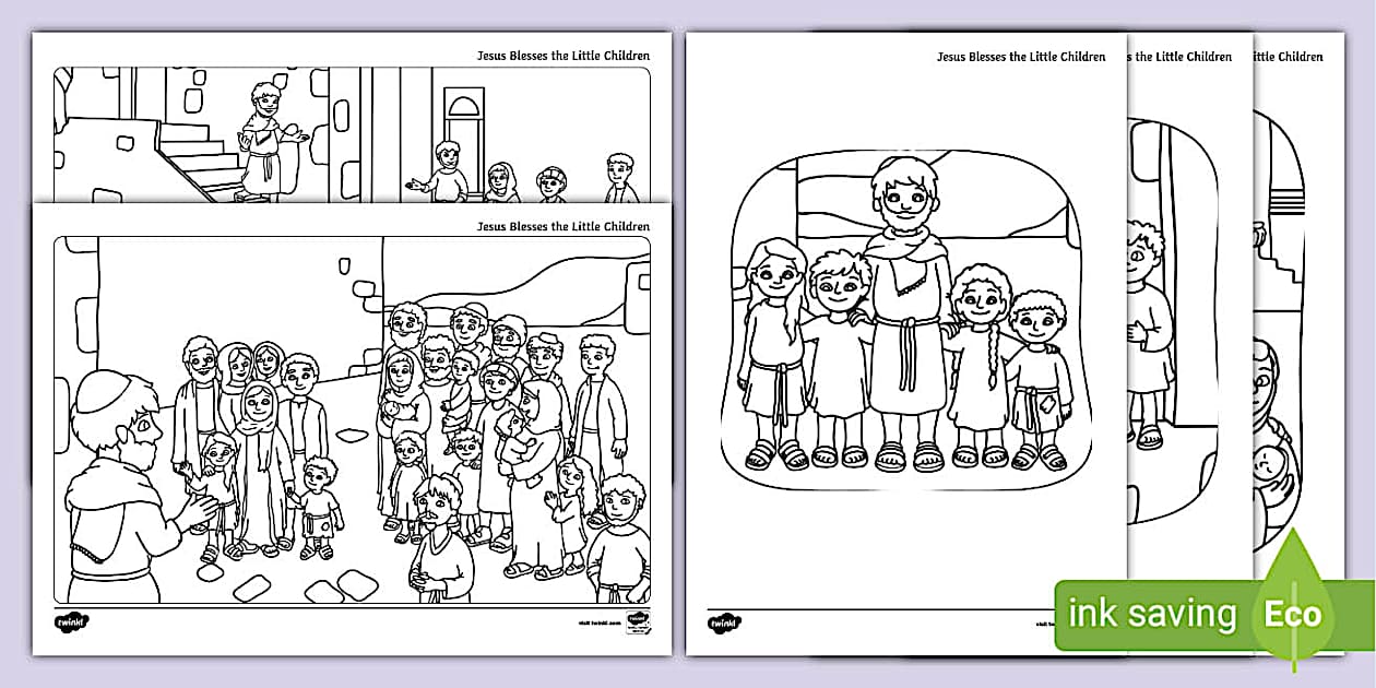 Jesus Blesses the Little Children Colouring Sheets - Twinkl