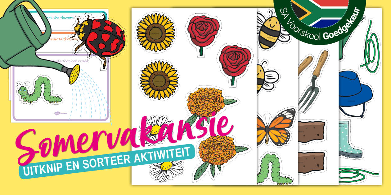 Voorskool - Somervakansie - Uitknip en Sorteer Aktiwiteit