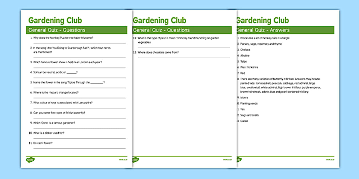Care Home Gardening Club General Quiz