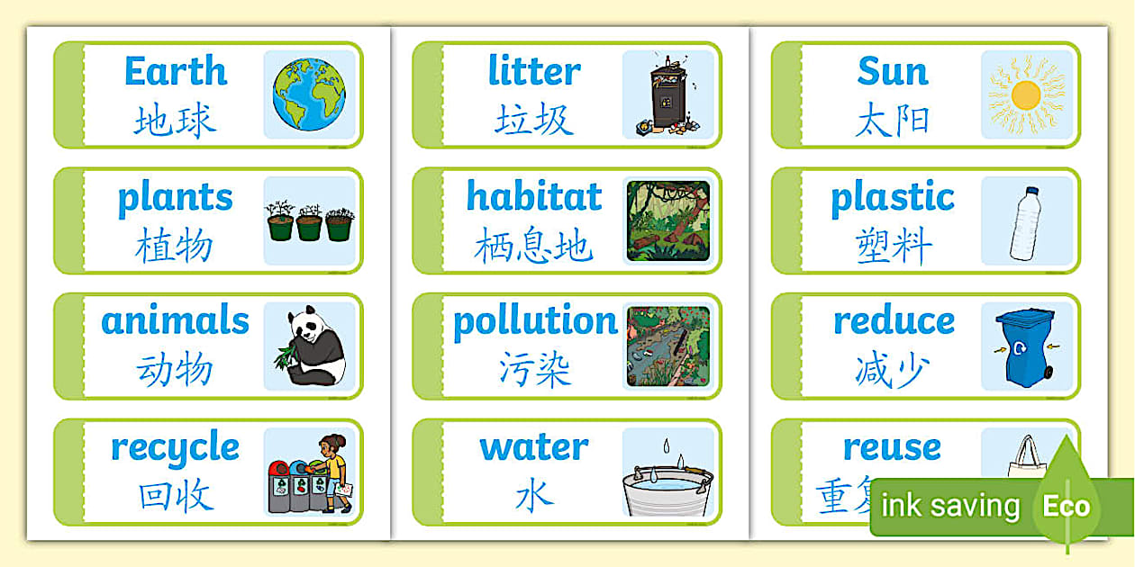 KS1 Earth Day Word Cards - English/Mandarin Chinese - Twinkl