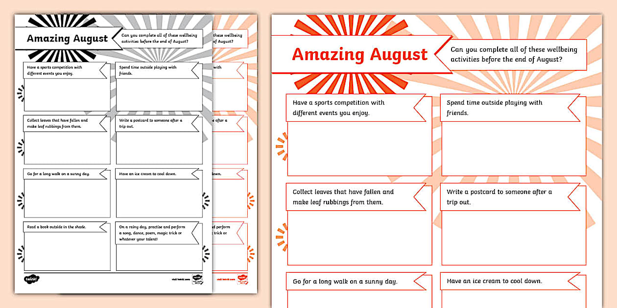 Amazing August Wellbeing Checklist (Teacher-Made) - Twinkl
