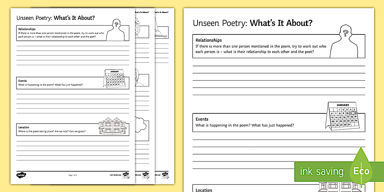 What's It About? Unseen Poetry Worksheet | Teacher Made