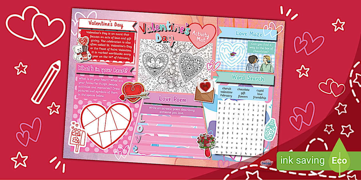 Valentine's Day Activity Mat (Ages 7 - 11) (teacher made)