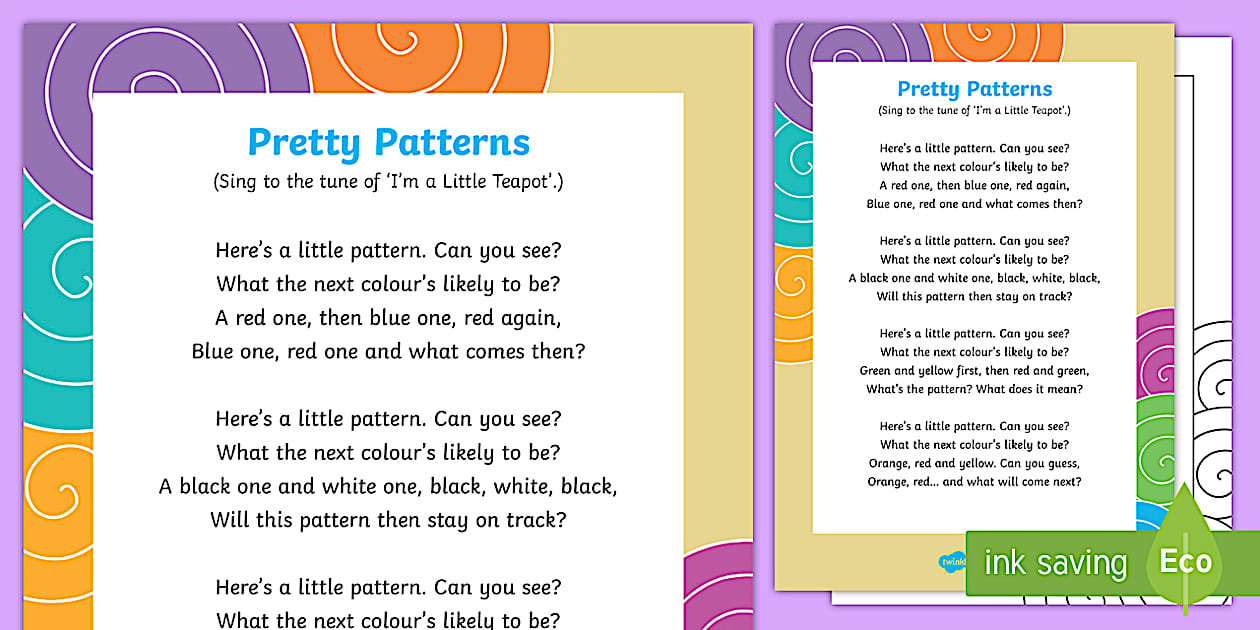 Black and White Pretty Patterns Song (teacher made) - Twinkl