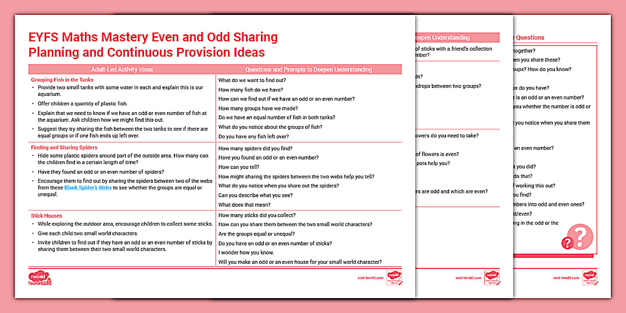 EYFS Maths Mastery Even and Odd Sharing Planning Ideas