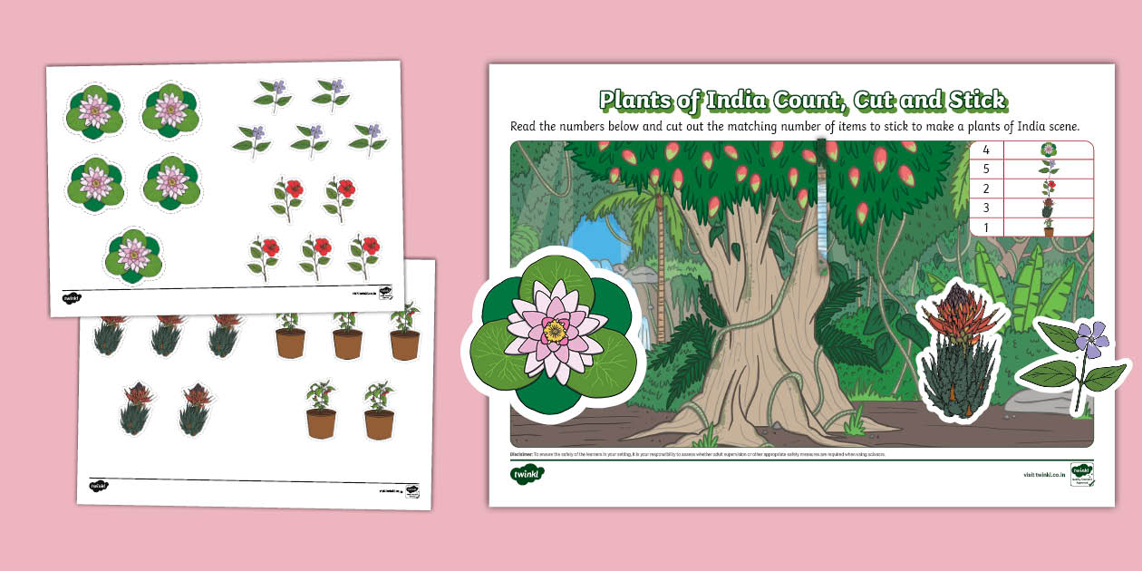 Plants of India Count, Cut and Stick Worksheet - Twinkl