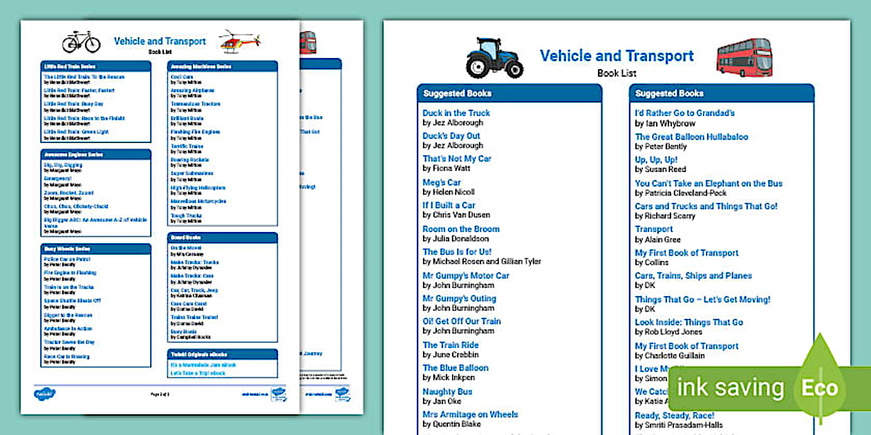 Transport Book List | Transport Books for Kids | Twinkl