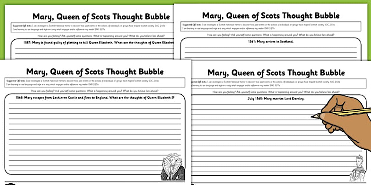 Dyslexic Mary Queen of Scots Thought Bubble Worksheet Pack