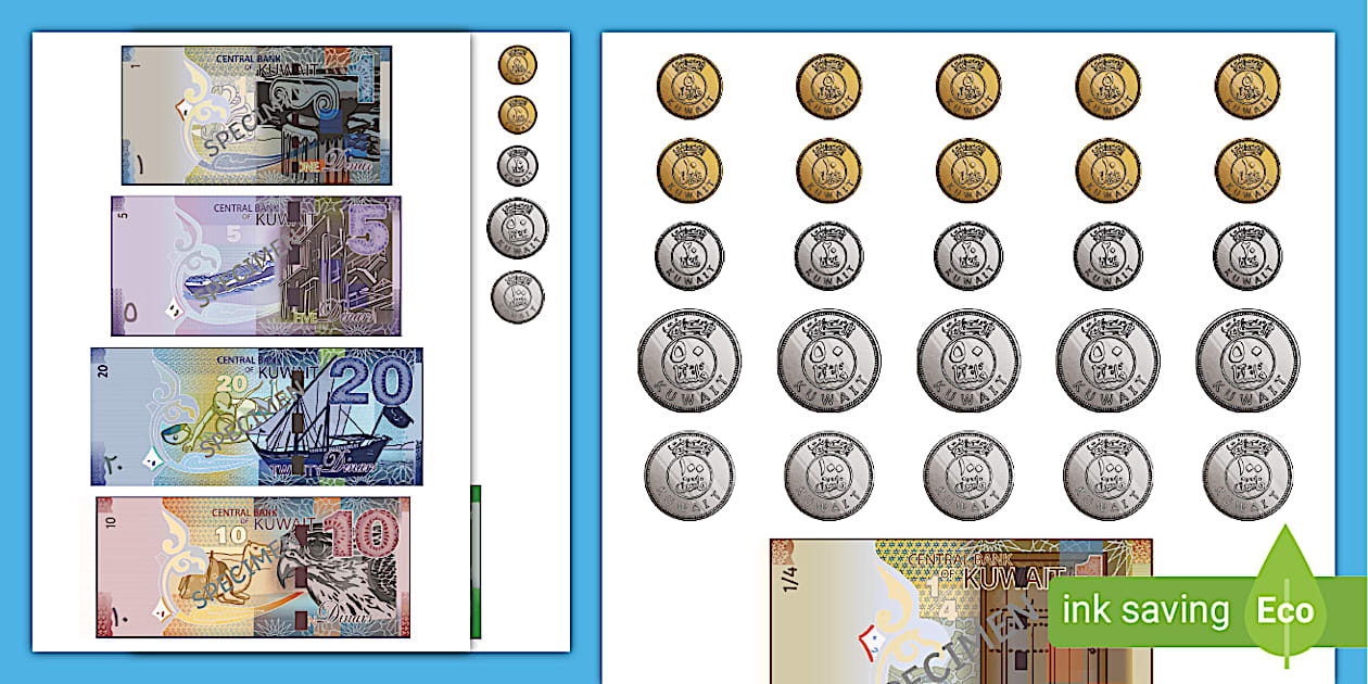 Kuwait Currency Cut-Outs | Kuwaiti banknotes and coins