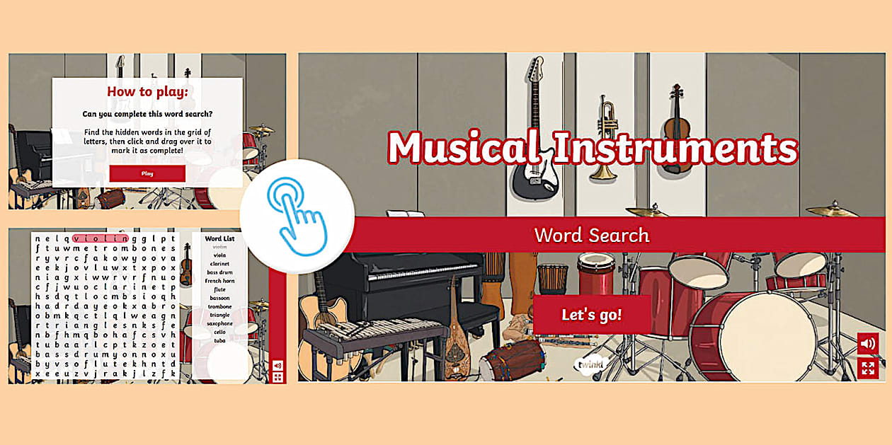 Musical Instruments Interactive Word Search (teacher made)