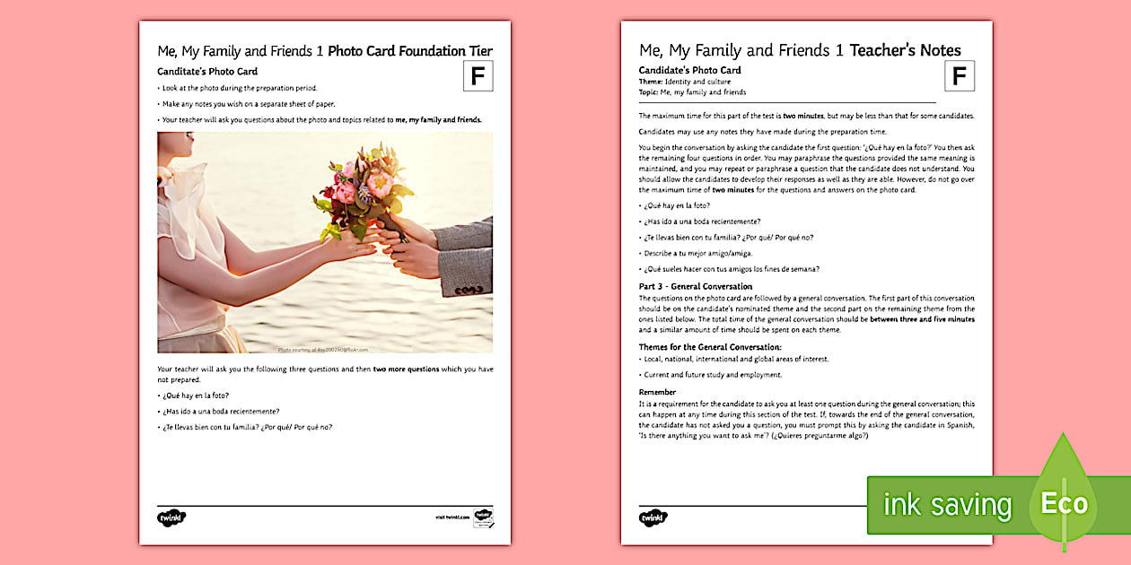 Me, My Family and Friends 1: Foundation Tier Photo Card Activity Spanish