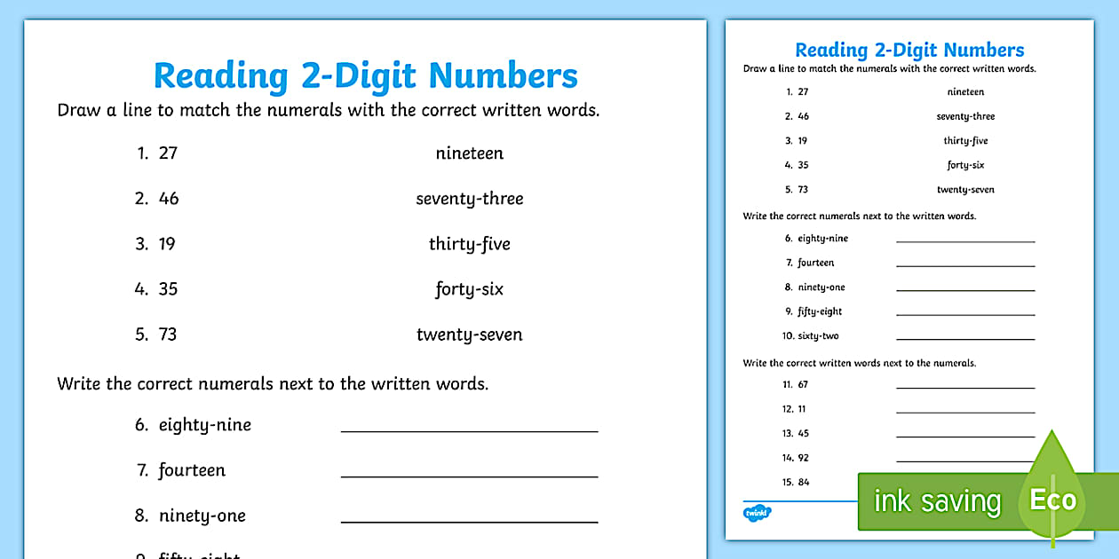 Reading 2-Digit Numbers Worksheet (teacher made) - Twinkl