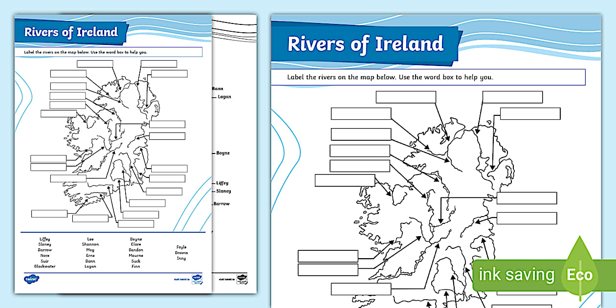 Rivers of Ireland Map - Irish Rivers Worksheet - Twinkl