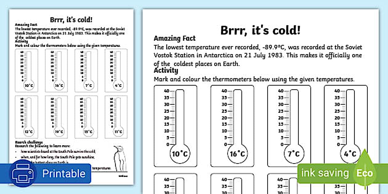Thermometer Worksheet | Working with Temperature - Twinkl