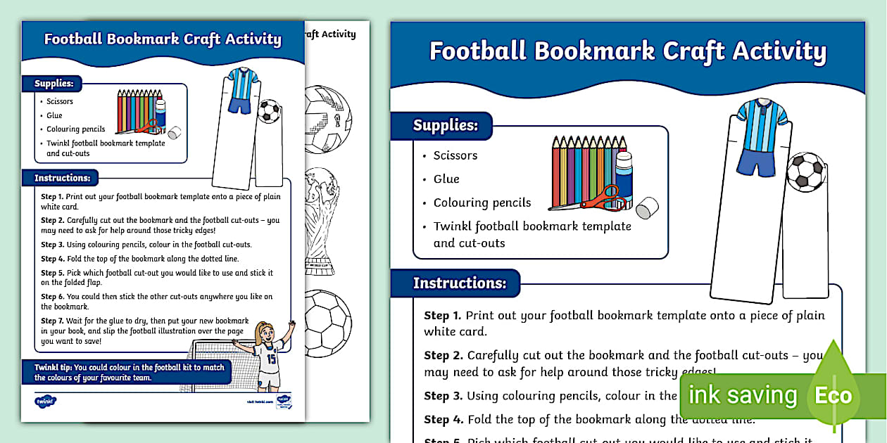 Football Bookmark Craft Activity | Twinkl Football Bookmark