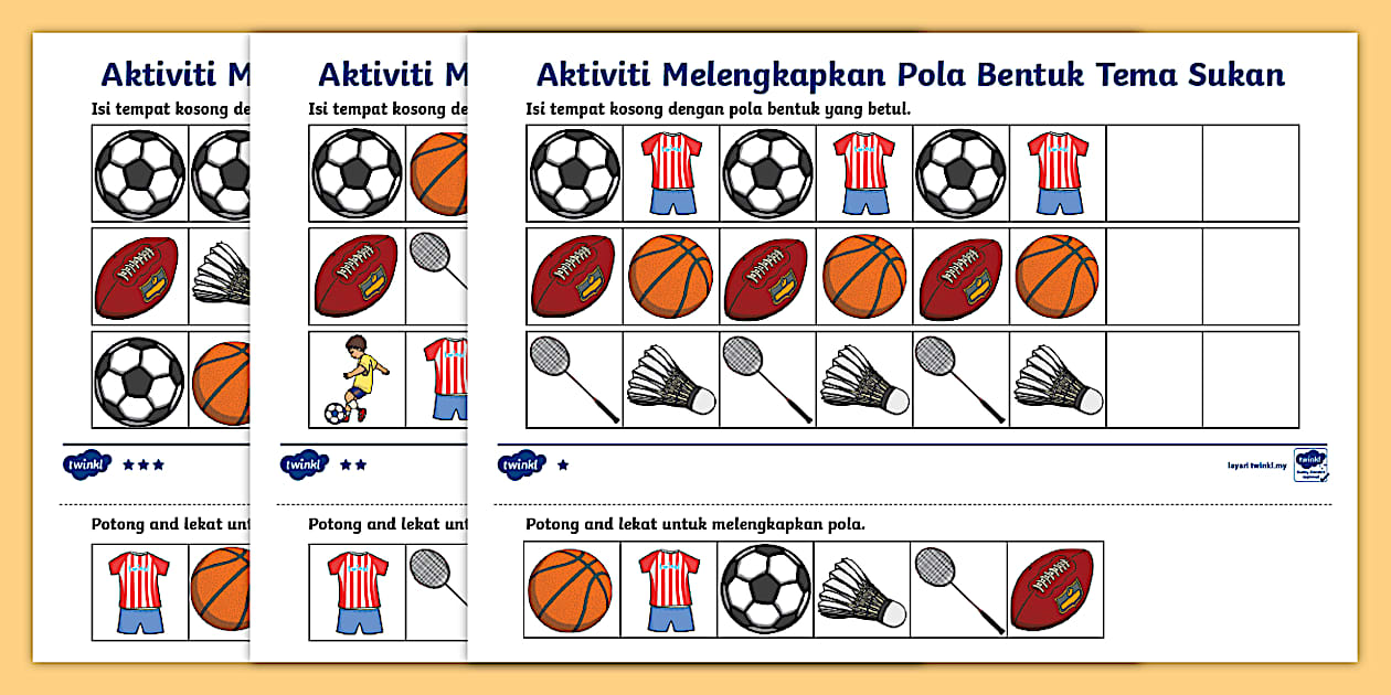 Aktiviti Melengkapkan Pola Bentuk Tema Sukan (Teacher-Made)