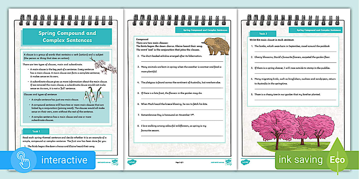 Springtime Compound and Complex Sentences - Twinkl