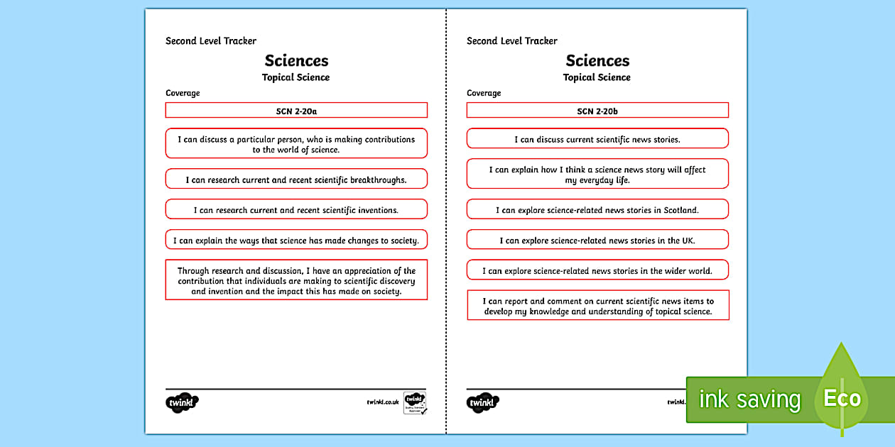 CfE Sciences (Topical Science) Second Level Child Friendly Tracking