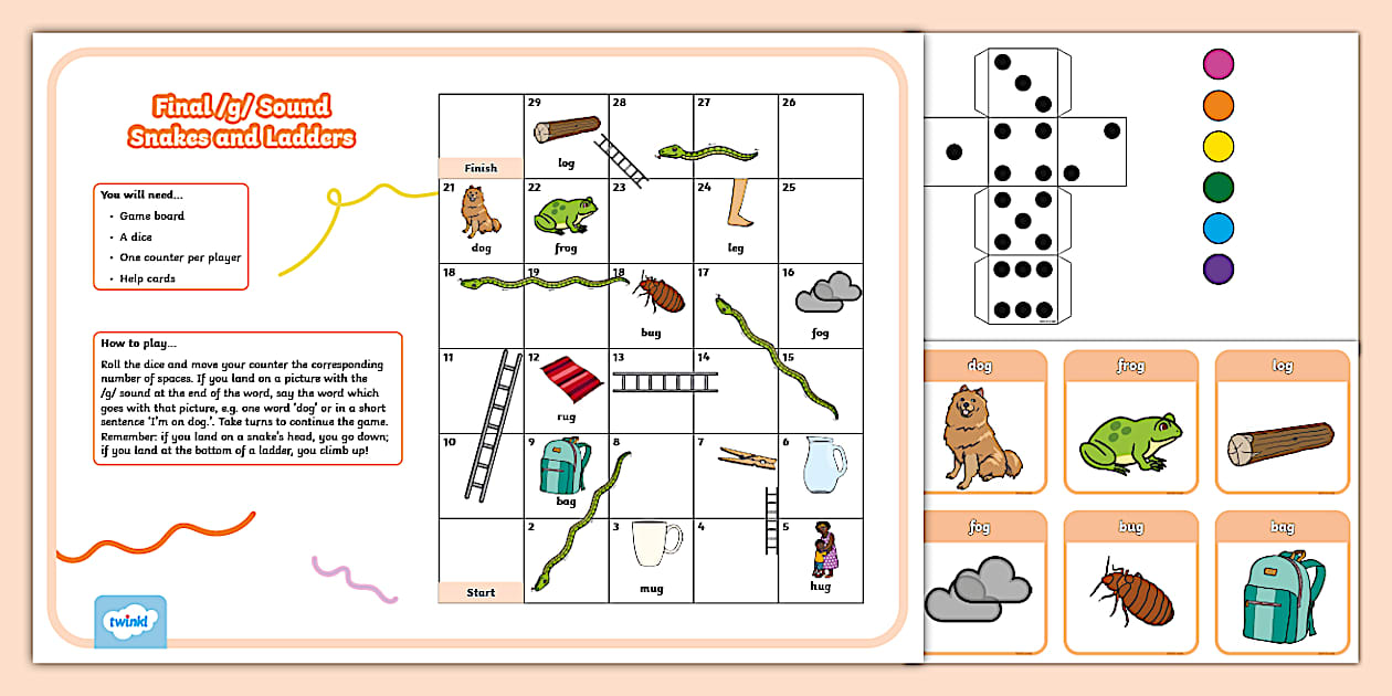 Final /g/ Sound Snakes and Ladders (teacher made) - Twinkl