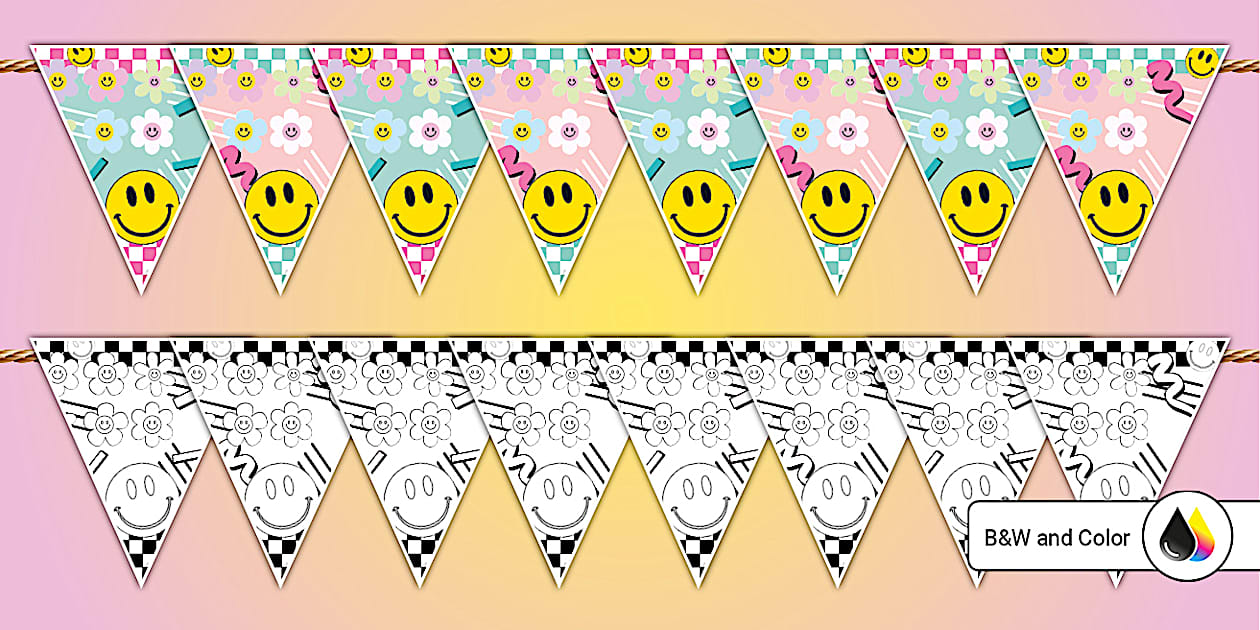 Retro 90s Bunting (teacher made) - Twinkl