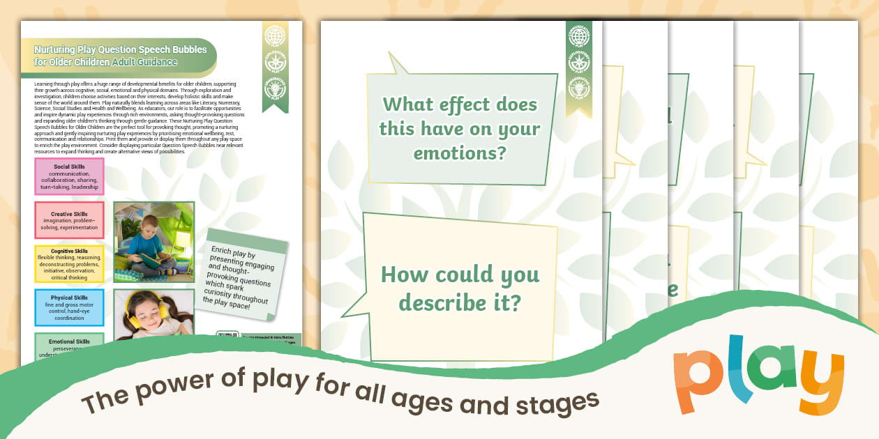 Nurturing Play Question Speech Bubbles for Older Children