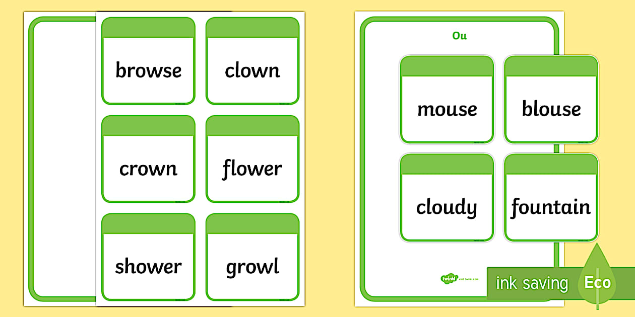 KS1 Phonics Sorting Activity - 'ou' and 'ow' phonemes - Twinkl
