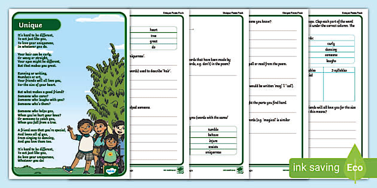 Unique Poem Pack (teacher made) - Twinkl