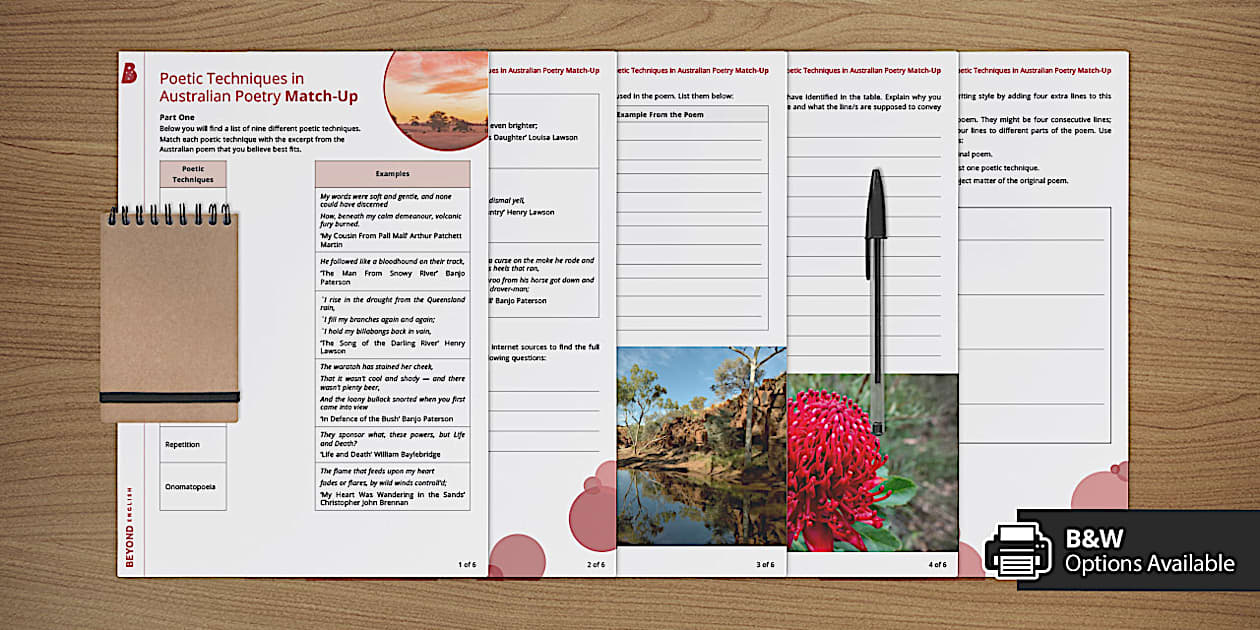 Poetic Techniques in Australian Poetry Match-Up Activity