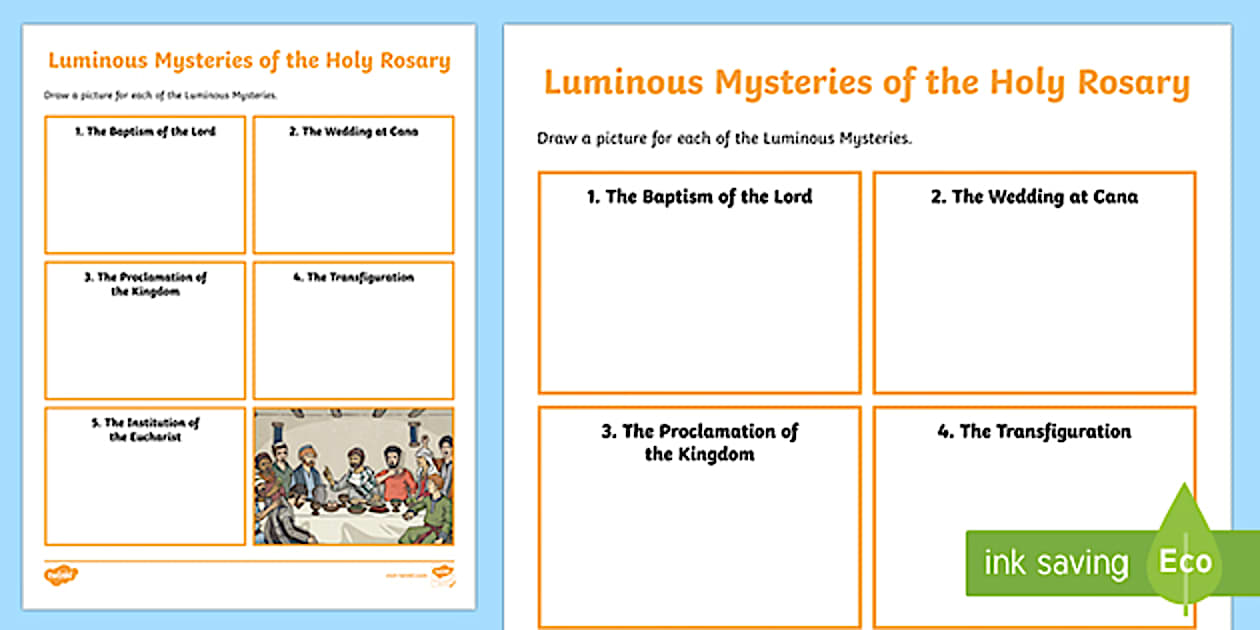 Luminous Mysteries of the Rosary Worksheet Worksheet | Twinkl