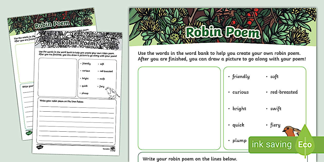 1st-2nd Class Robin Poem Writing Template - Twinkl