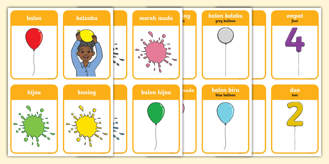 Indonesian Song Balonku Ada Lima Word Cards - Twinkl