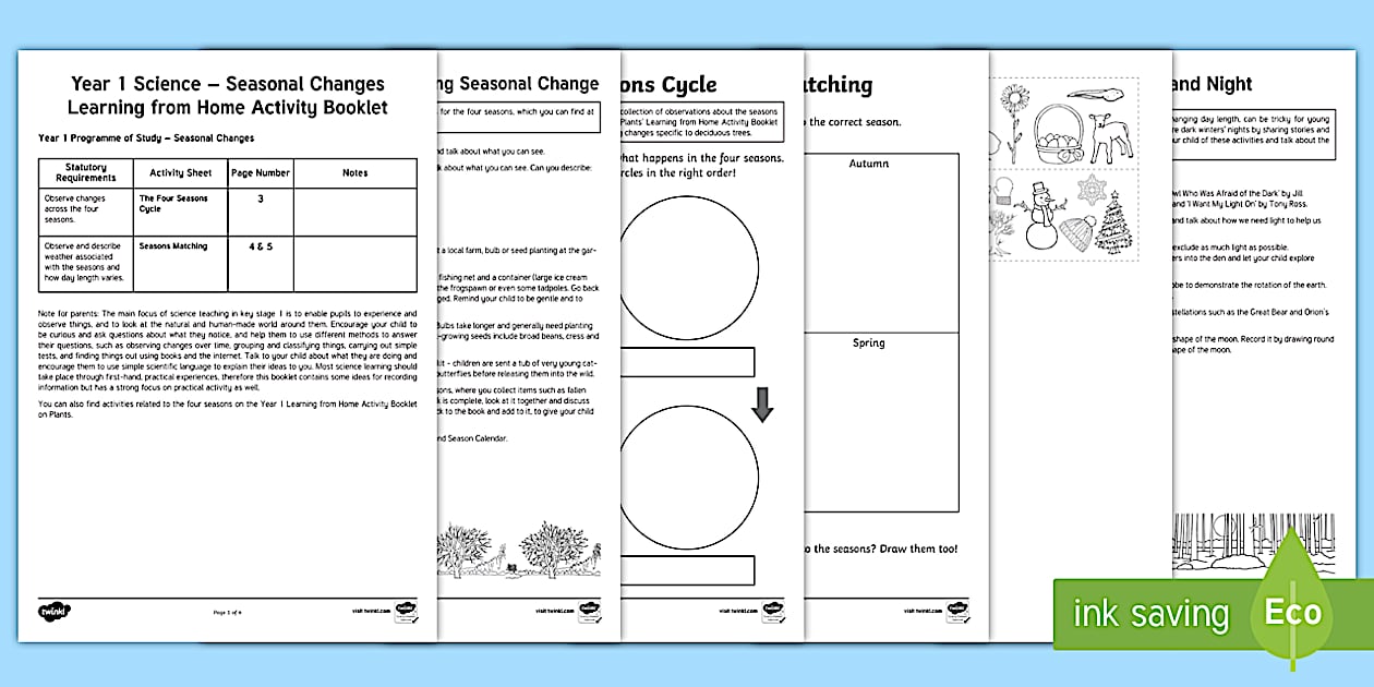 Year 1 Science Learning from Home (Seasonal Changes) Activity Booklet