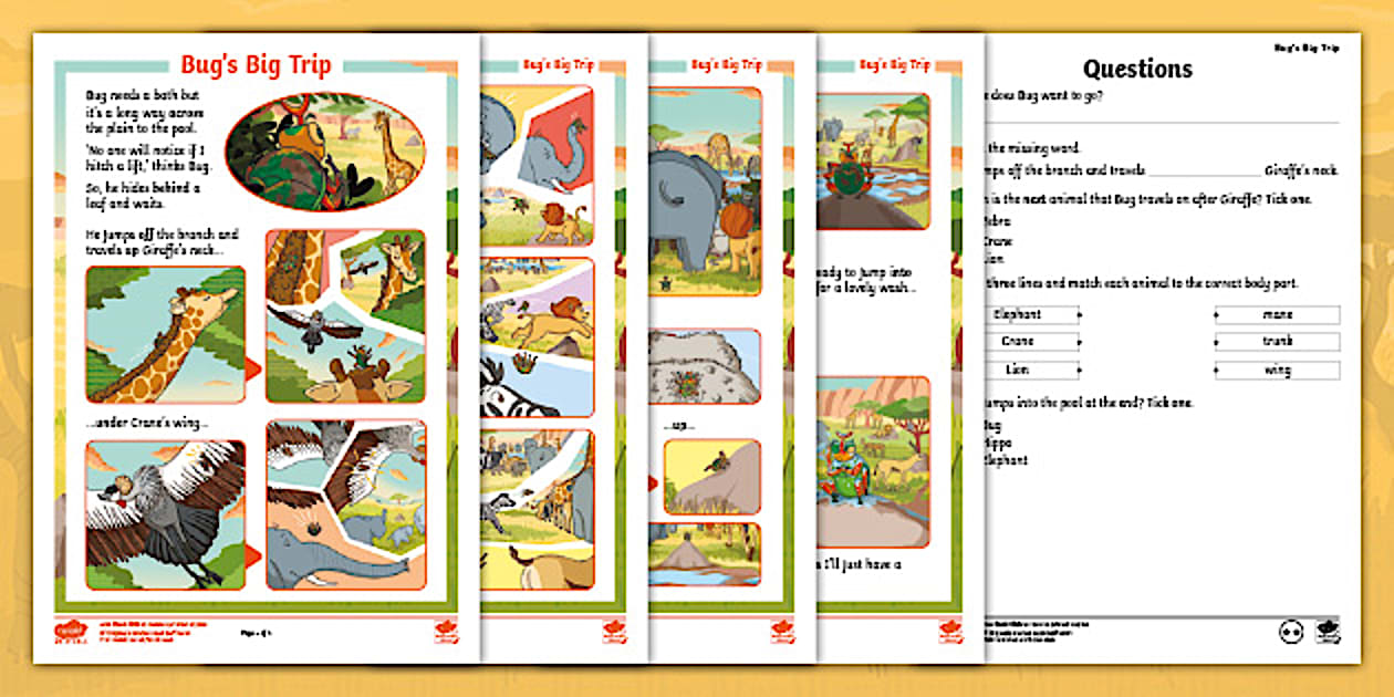 Bug's Big Trip Year 1 Reading Comprehension Activity