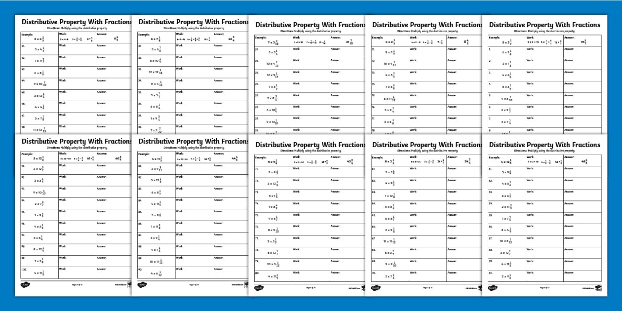 Distributive Property With Fractions Practice Worksheets