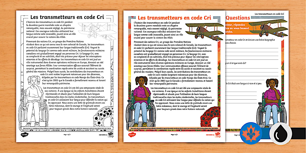 FREE! - Cree Code Talkers Reading Comprehension French
