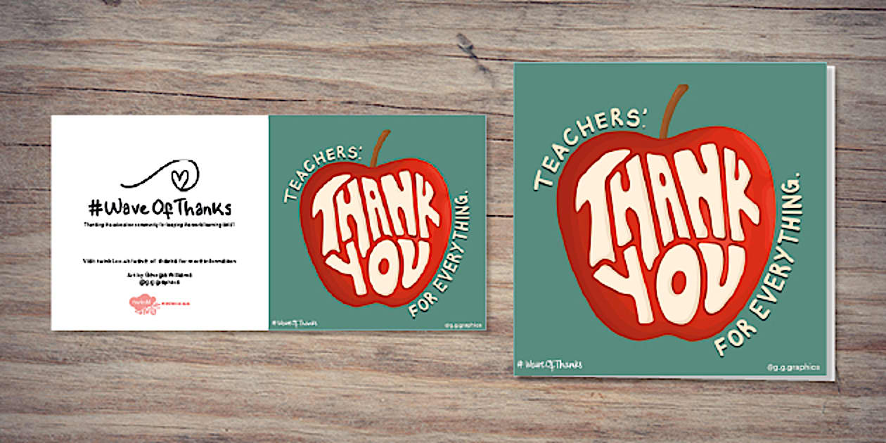 Wave of Thanks Apple Card | Twinkl Party (Teacher-Made)