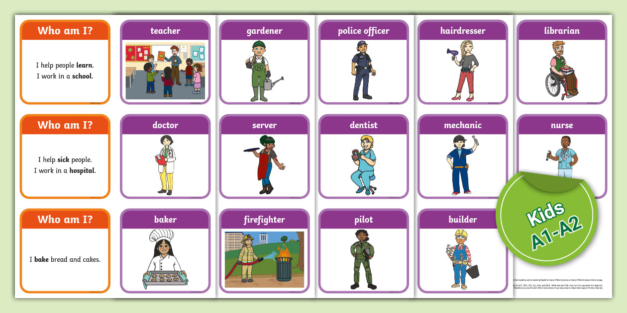 ESL Jobs: Who Am I? Guessing Game [Kids, A1-A2] - Twinkl