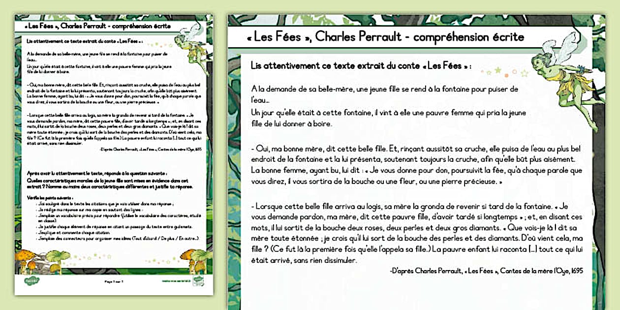 « Les Fées », Charles Perrault - compréhension écrite