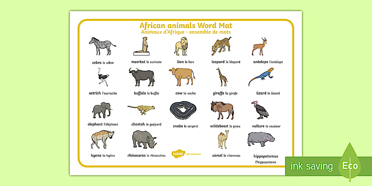 African Animals Word Mat English/French - Twinkl