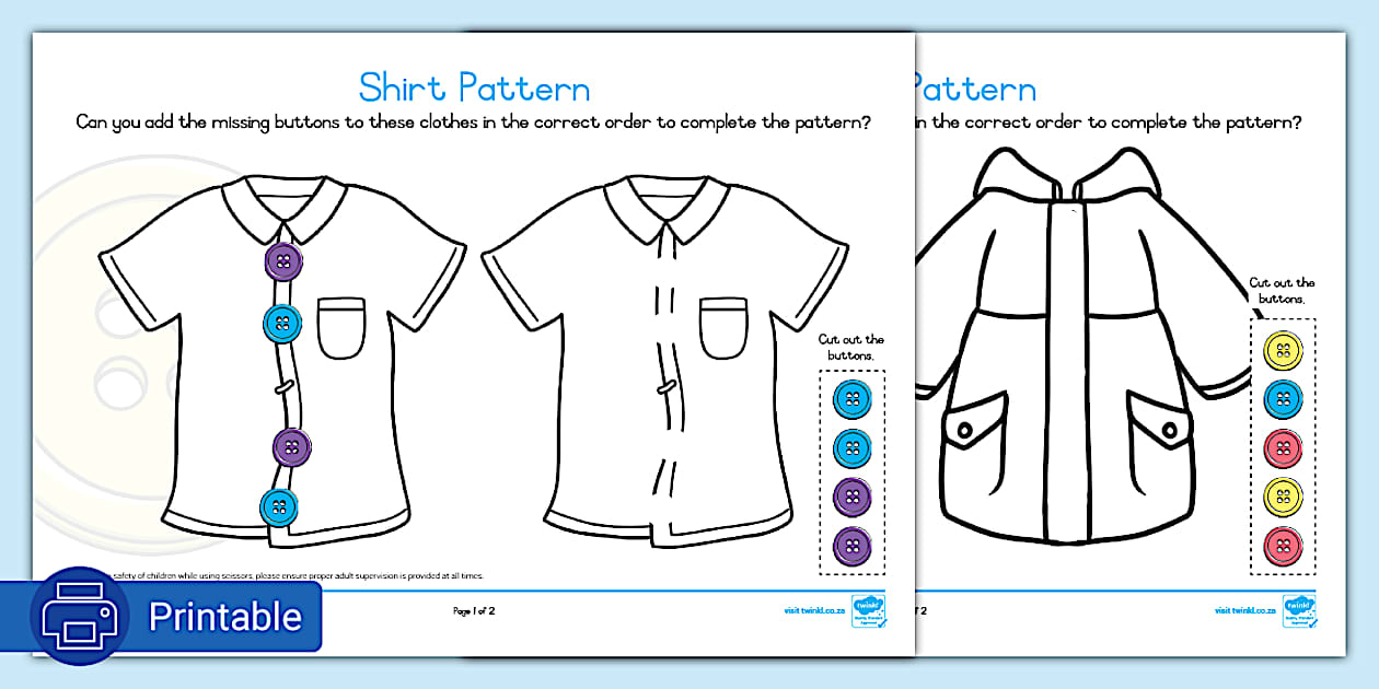 Grade R Button These Shirts or Jackets Patterns - Twinkl